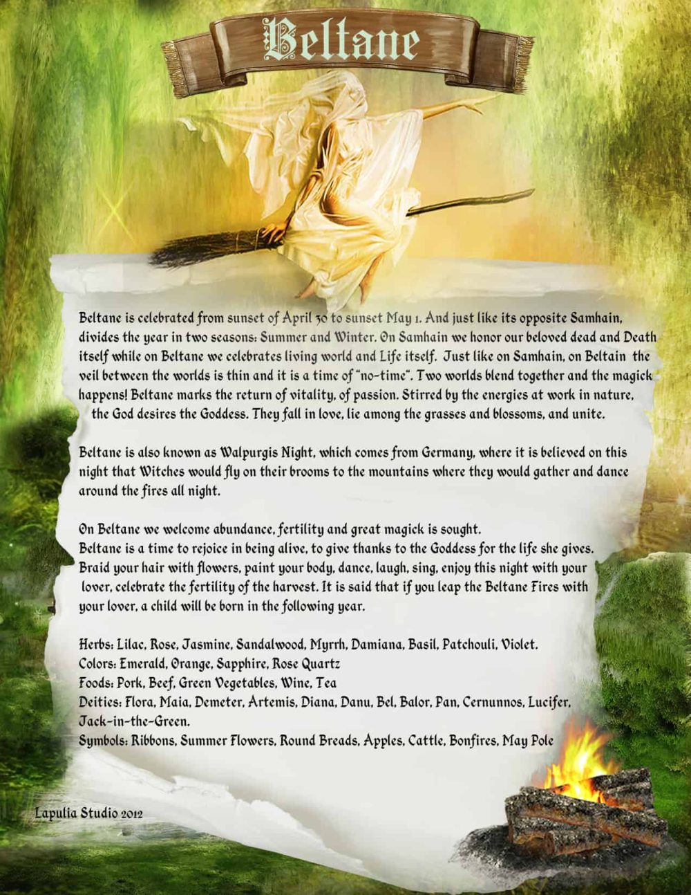 Beltane Pagan / Wiccan Holiday info page 1 - LaPulia Book of Shadows