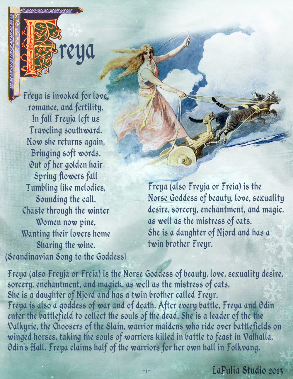 Goddess Freya page 1 - LaPulia Book of Shadows