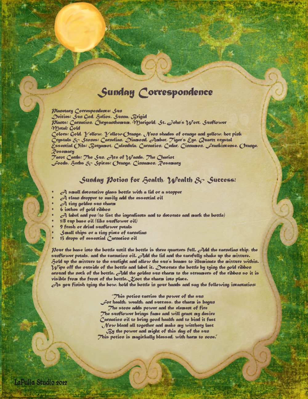 Sunday Correspondence magick information spell page - LaPulia Book of ...