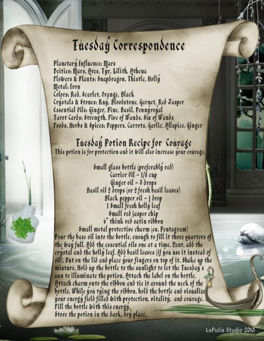 Tuesday Correspondence Magic Spell Page - LaPulia Book of Shadows